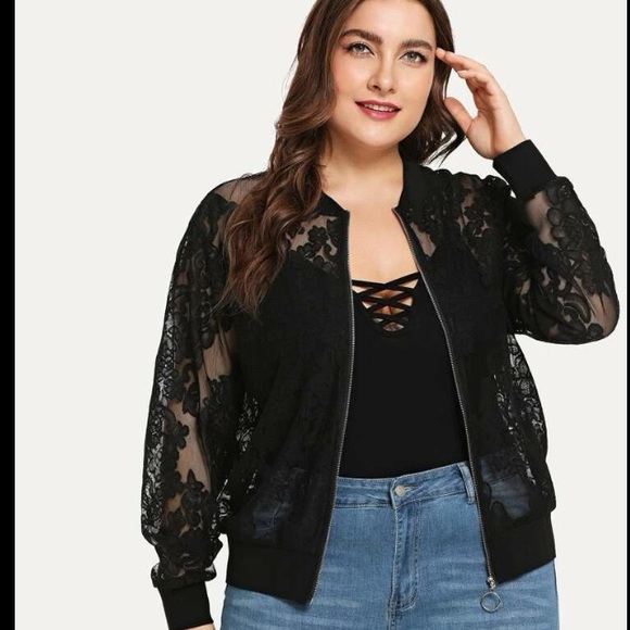 SHEIN | Jackets & Coats | Shein Curve Black Lace Bomber Jacket 3x ...
